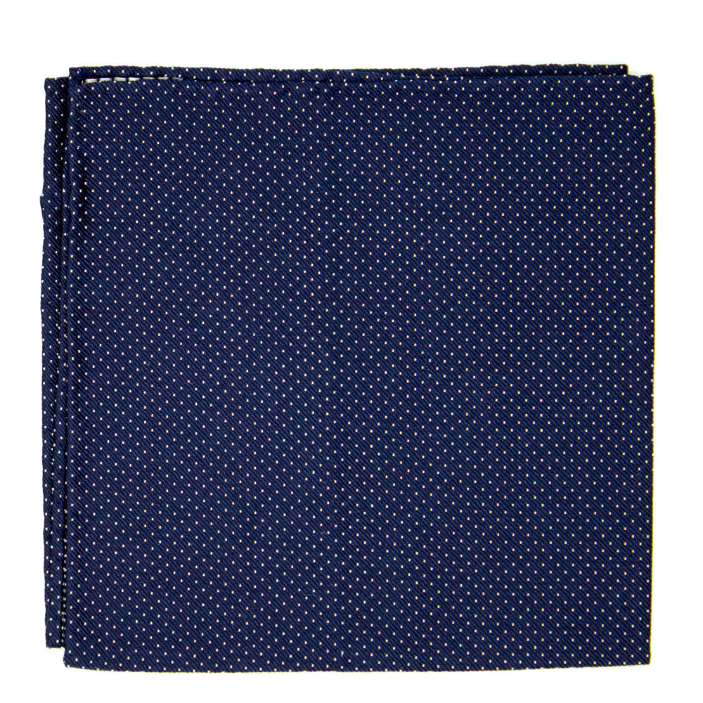 Pochette blu con punto a spillo bianco in 100% seta - Ulturale