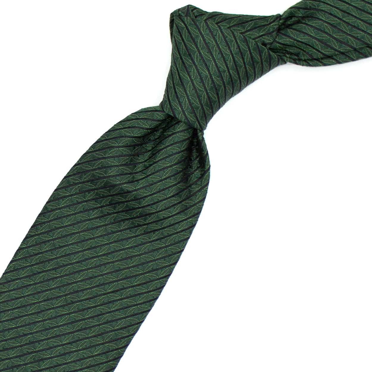 Cravatta verde con fiori tramati e righe nere in 100% seta - Ulturale