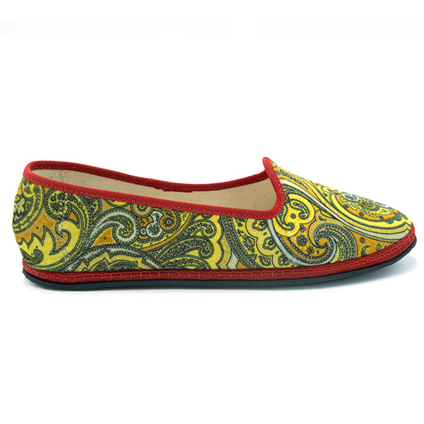 Furlane con pattern paisley verde e arancio e bordo rosso in 100% ...